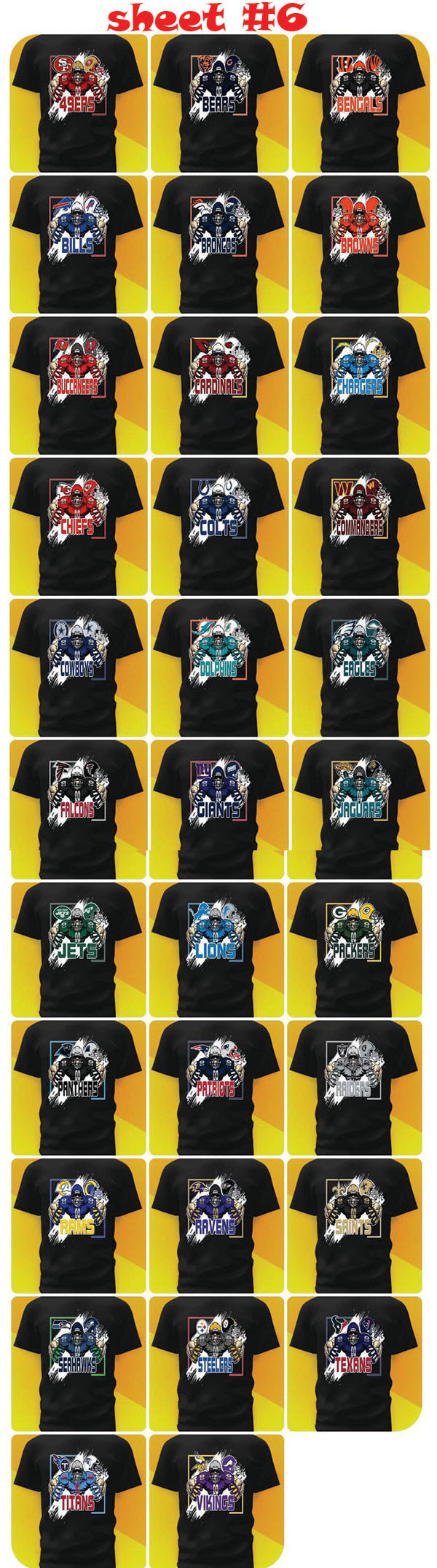 NFL GANG SHEET CHOSE 8 DESIGNS – Best DTF USA